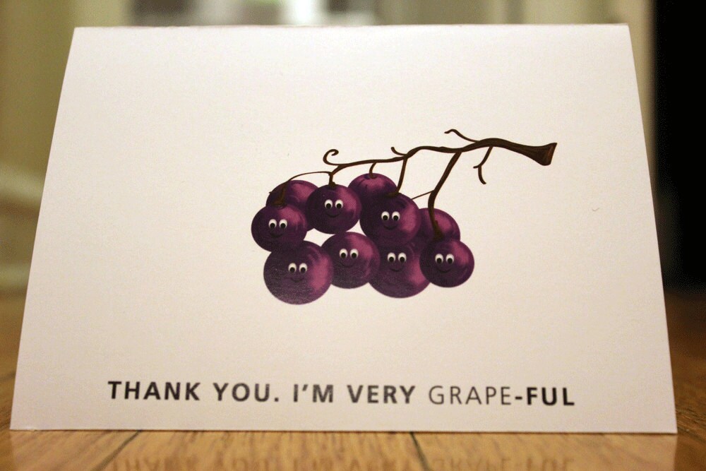Thank You. I'm Very Grape-ful. Blank, Illustrated, Fruit Pun Greeting ...