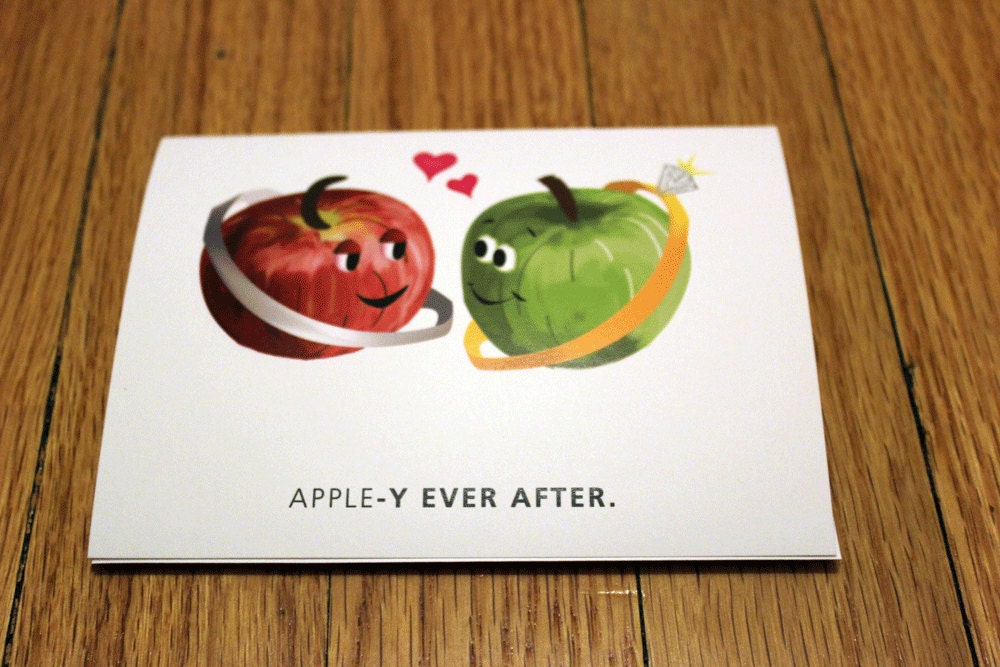 Appley Ever After. Blank, Illustrated, Fruit Pun Greeting Card - Etsy