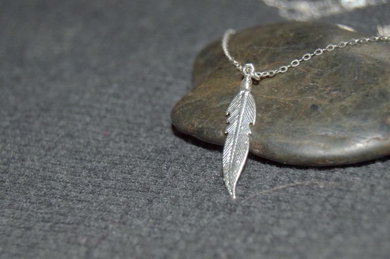 Silver feather necklace sterling silver dainty necklace | Etsy