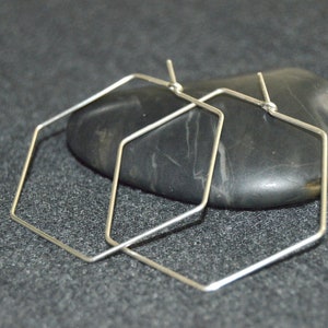 Silver Hexagon Hoop Earrings Geometric Hoops Sterling Silver - Etsy