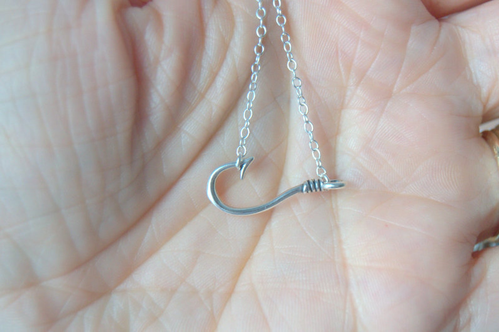 Silver Fish Hook Necklace, Sterling Silver Fishing Jewelry, Fishing ...