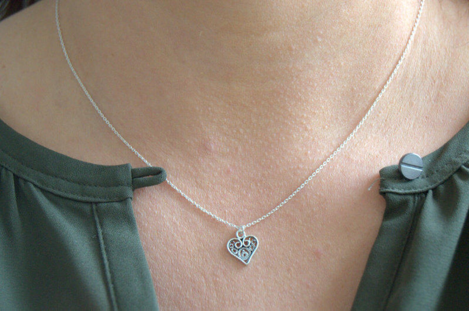 Small Silver Heart Necklace Sterling Silver Dainty Necklace - Etsy
