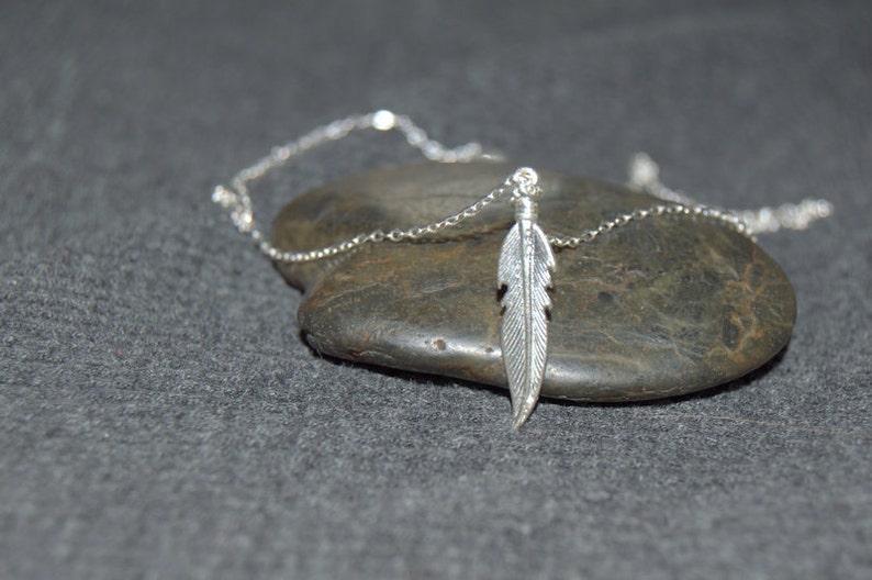 Silver feather necklace sterling silver dainty necklace | Etsy