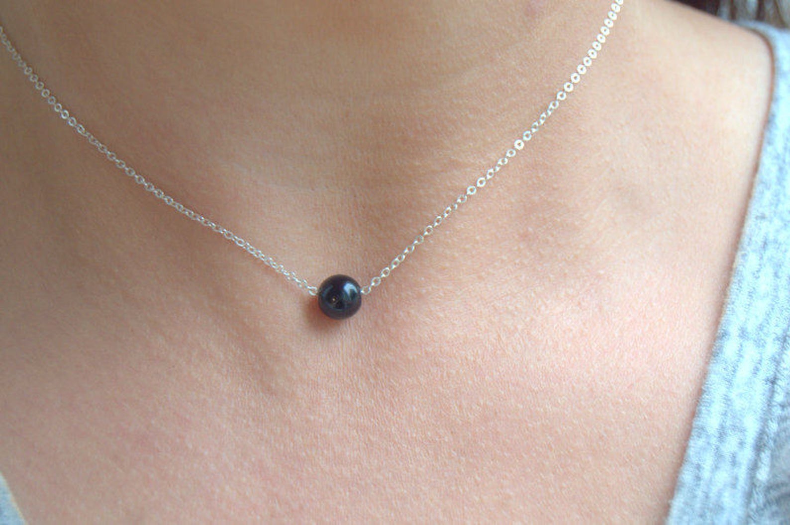 Minimalist Black Onyx Bead Necklace: Sterling Silver Chain - Etsy