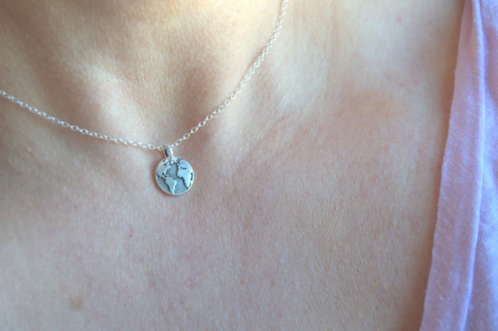 Silver Earth Necklace Earth Disk Sterling Silver Chain | Etsy