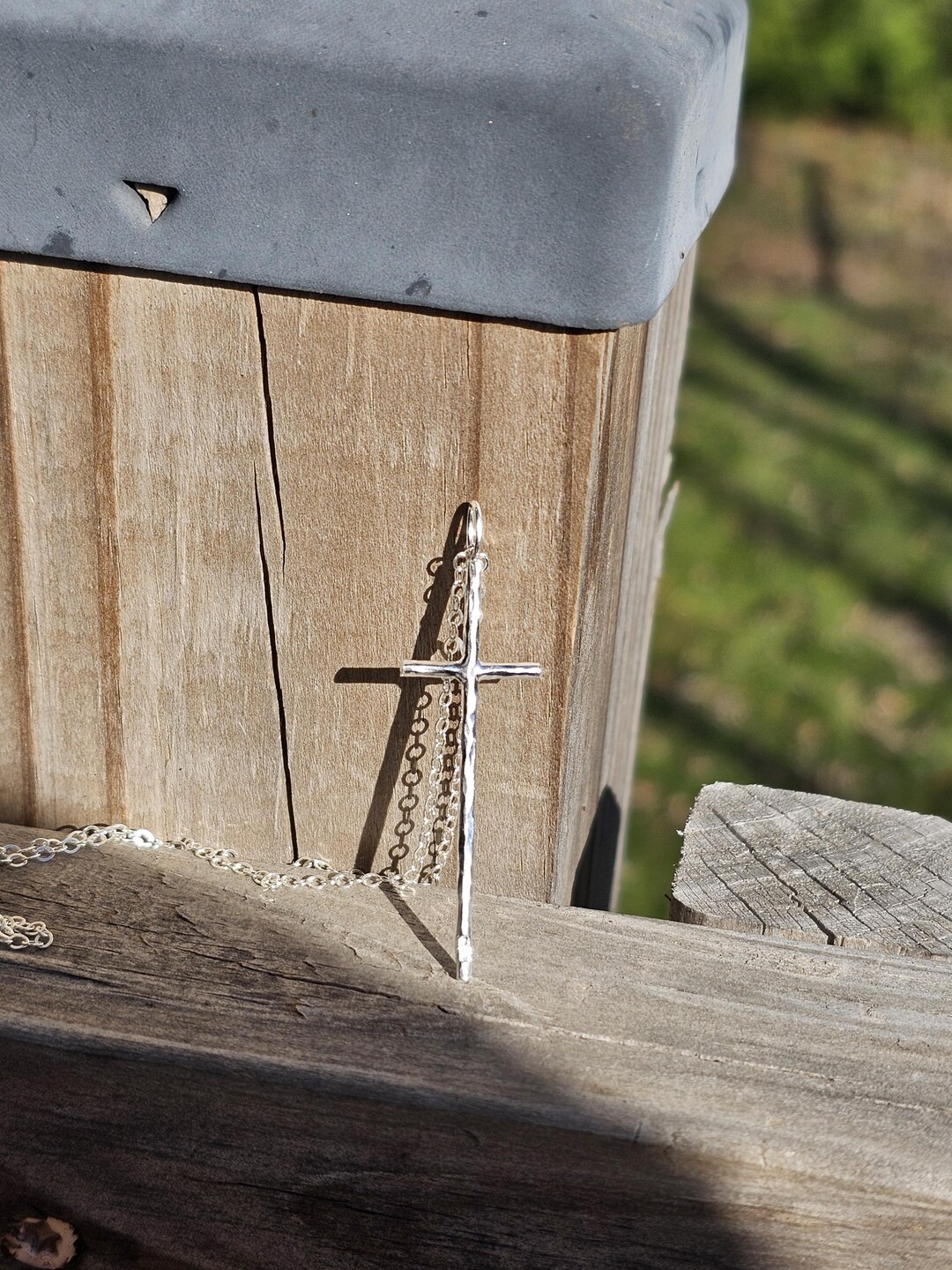 Minimalist Long Skinny Cross Necklace, Sterling Silver Hammered Cross ...