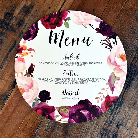 Round Dinner Menu Cards Round Dinner Menu Simple Modern | Etsy