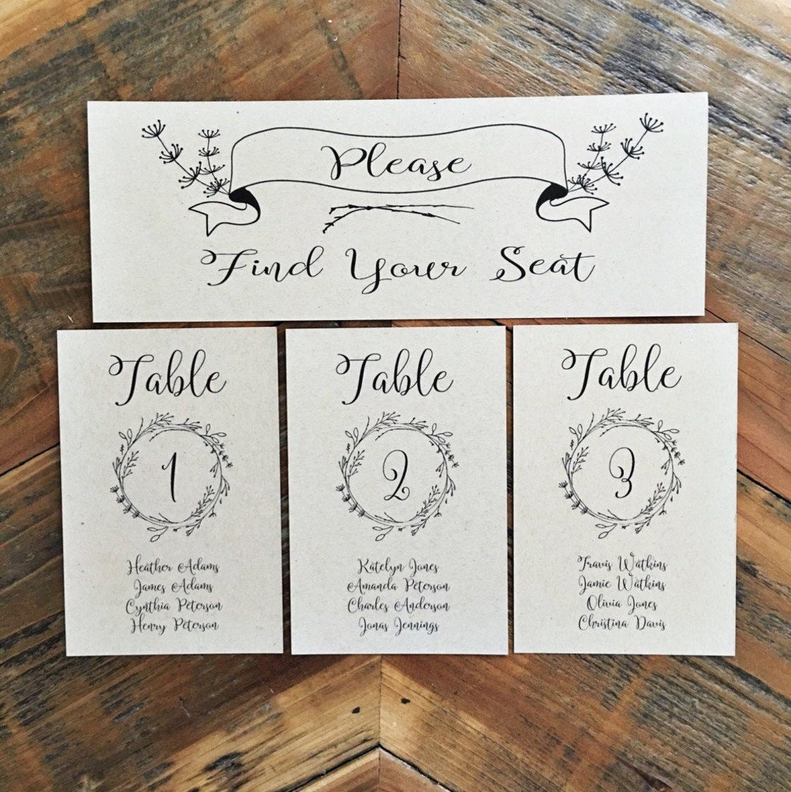 Seating Arrangement Cards Rustic Seating Chart Custom - Etsy