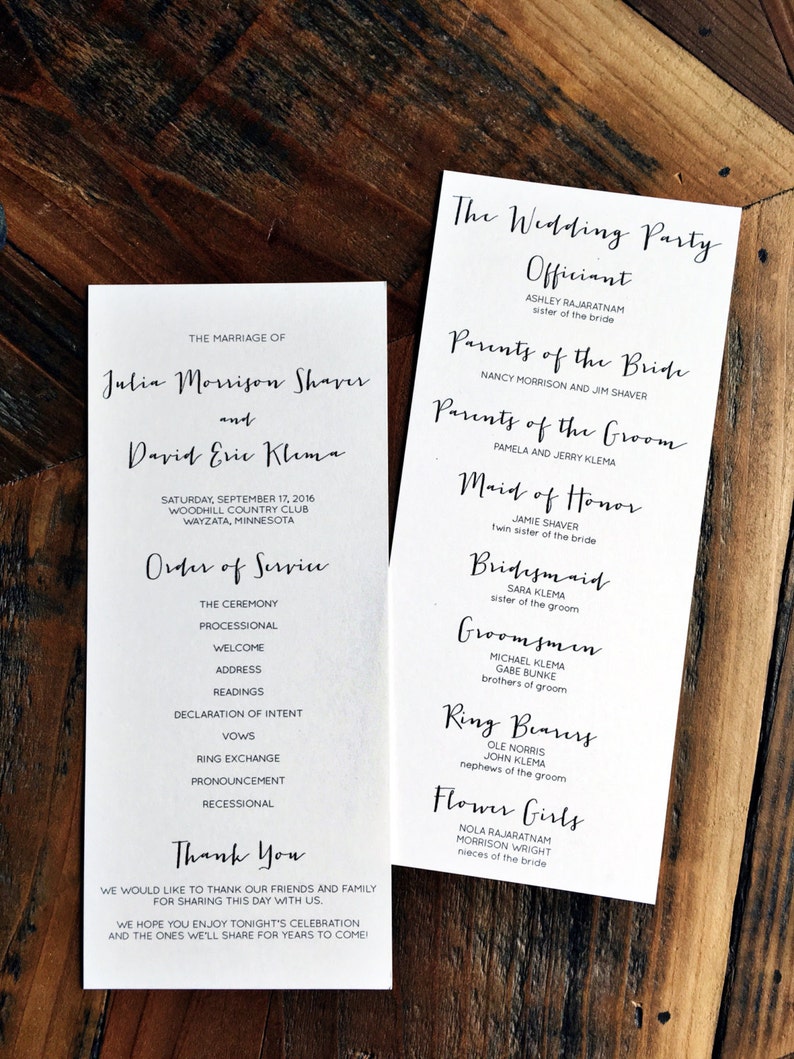 Wedding Programs Modern Style Font Elegant Programs Double - Etsy