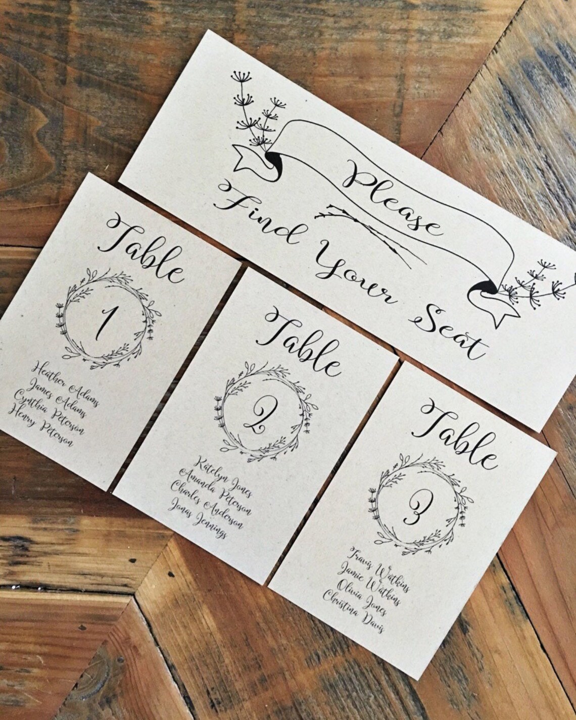 Seating Arrangement Cards Rustic Seating Chart Custom - Etsy