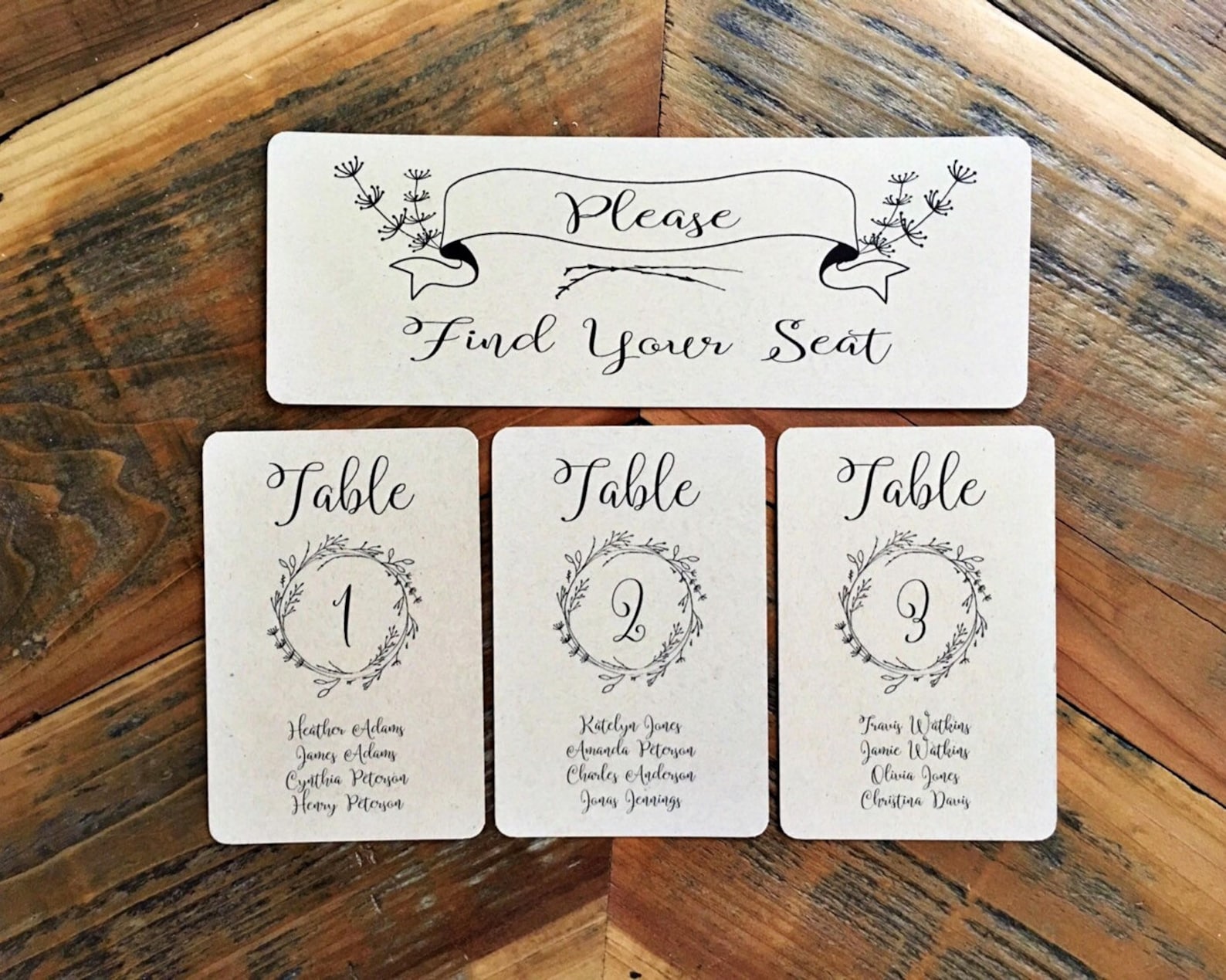 Seating Arrangement Cards Rustic Seating Chart Custom - Etsy