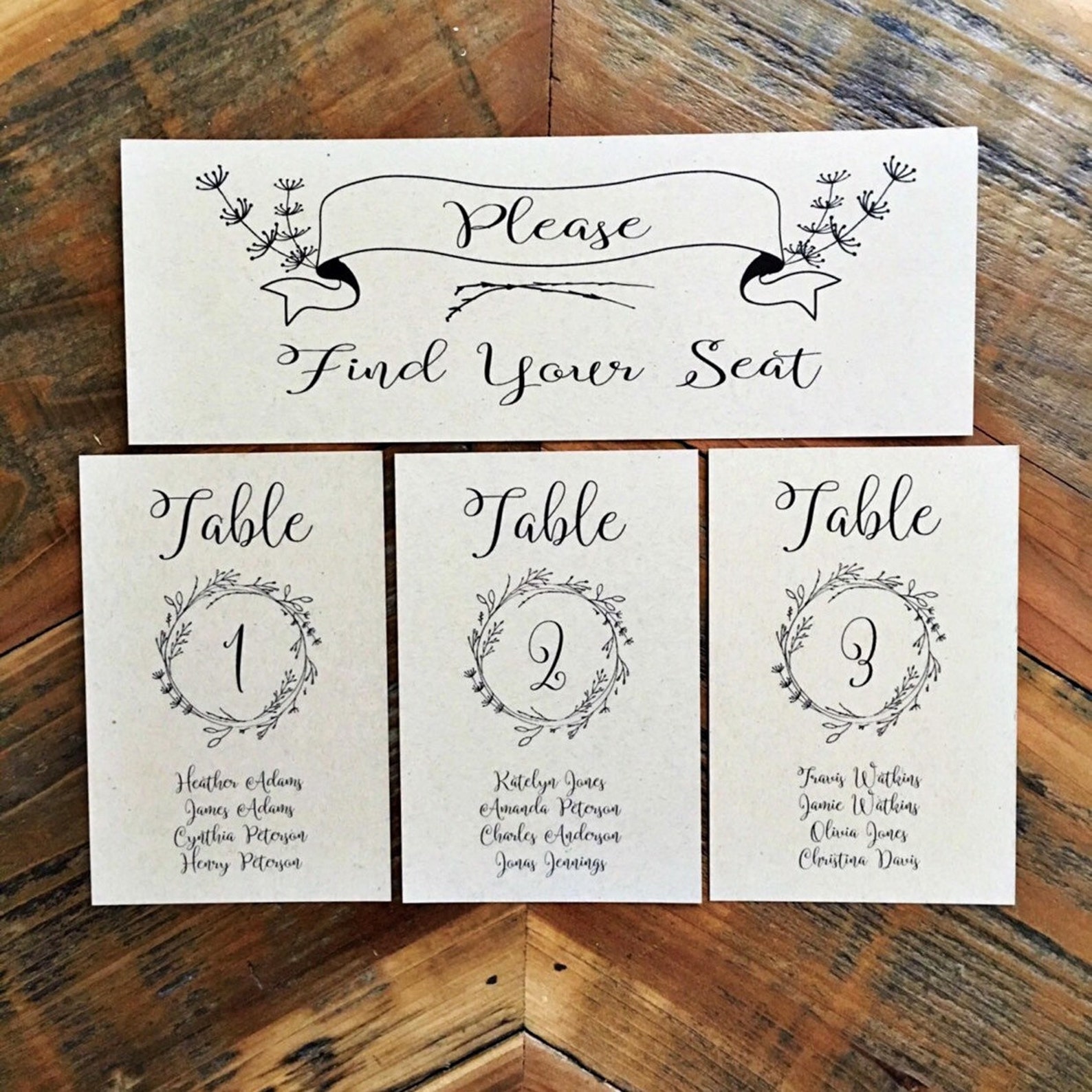 Seating Arrangement Cards Rustic Seating Chart Custom - Etsy