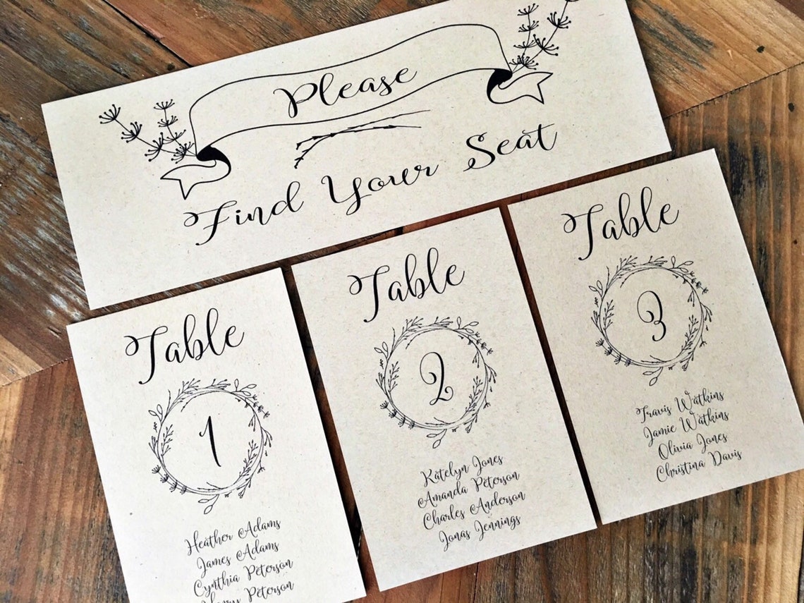 Seating Arrangement Cards Rustic Seating Chart Custom - Etsy