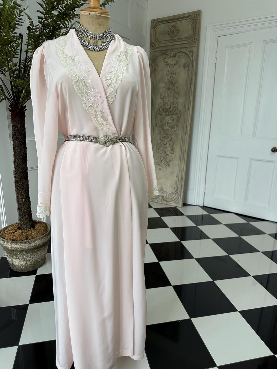 1970s Pale Pink House Gown With Lace Details - Etsy