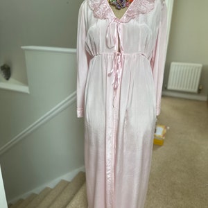 1970s Pink Silky and Lace Long Gown Housecoat - Etsy
