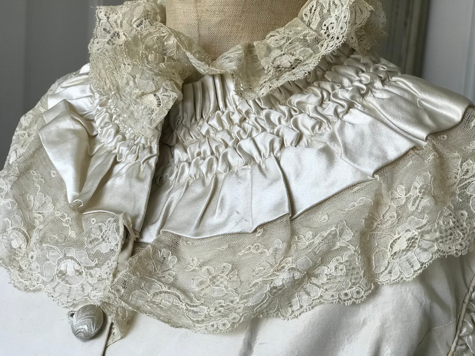 Museum Worthy Antique 1880s Silk Wedding Dress In Excellent Condition
