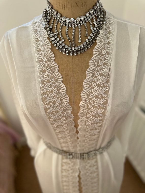 1970s White lace long robe kimono - Gem