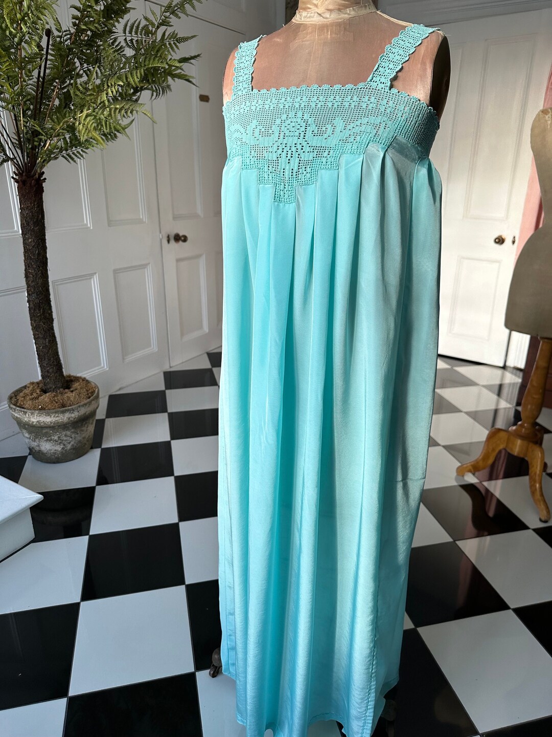 Vintage 1970s Loose Silky Long Slip Dress Hand Crochet Lace Details - Etsy