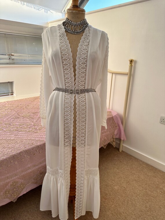1970s White lace long robe kimono - Gem