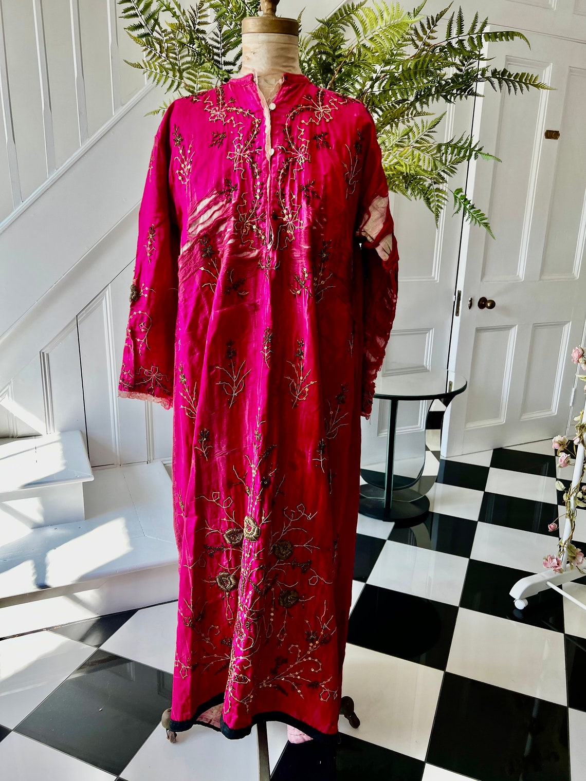 Antique Ottoman Silk Bindalli Dress: Hot Pink Zardozi Embroidery - Etsy