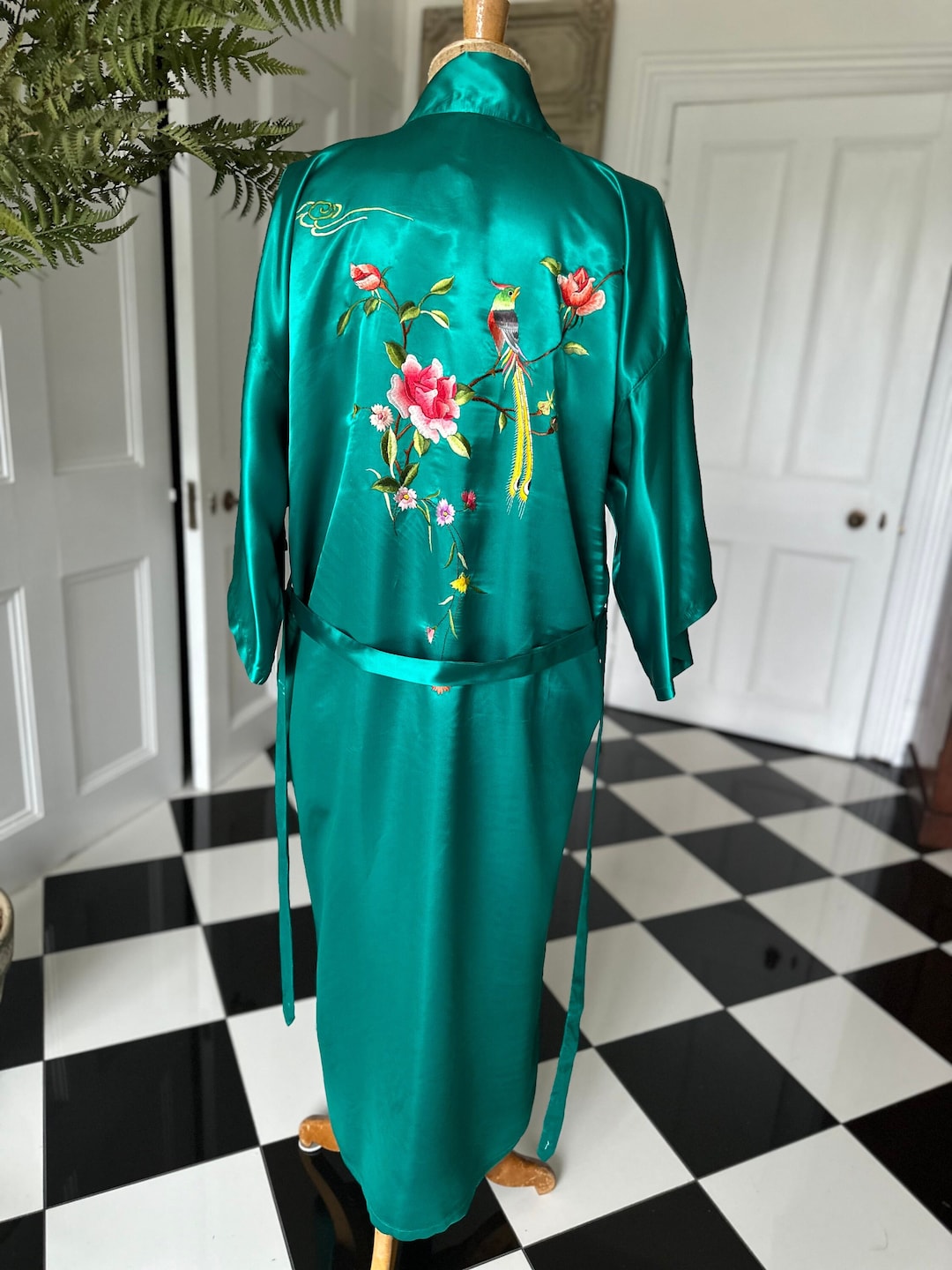 Vintage Emerald Green Kimono - Etsy