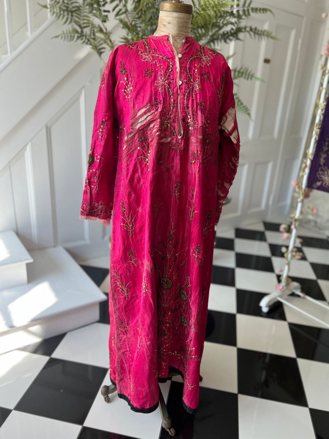 Antique Ottoman Silk Bindalli Dress: Hot Pink Zardozi Embroidery - Etsy