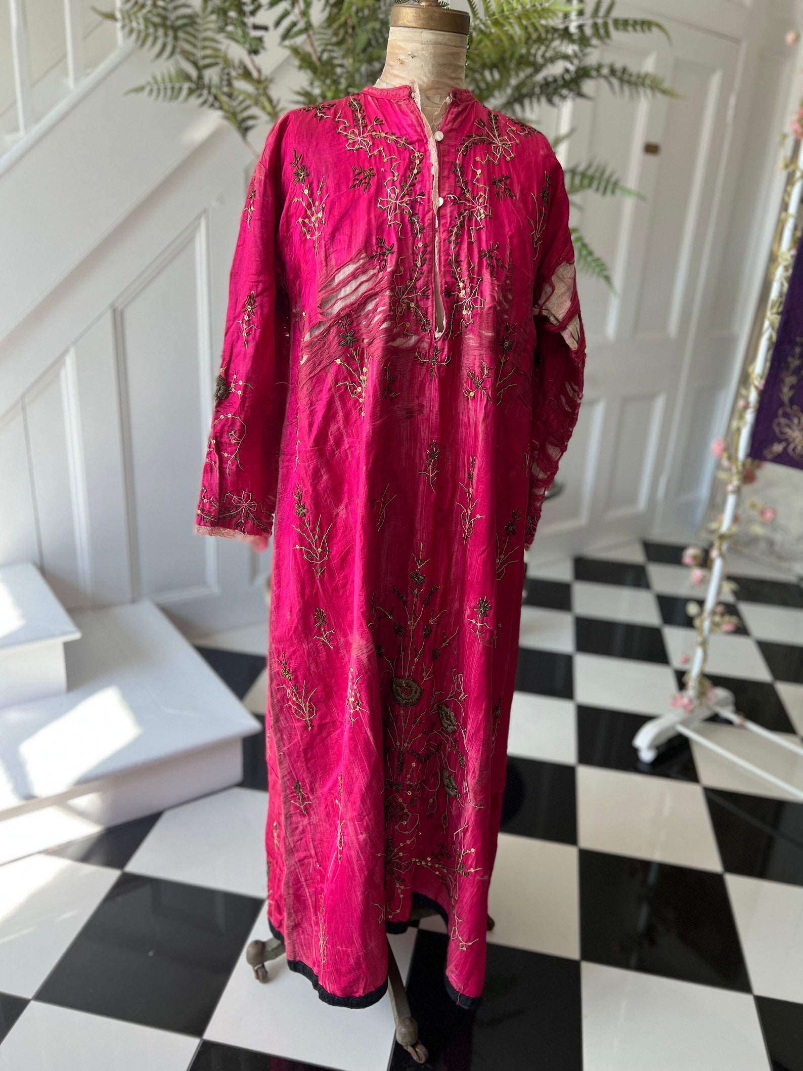 Antique Ottoman Silk Bindalli Dress: Hot Pink Zardozi Embroidery - Etsy