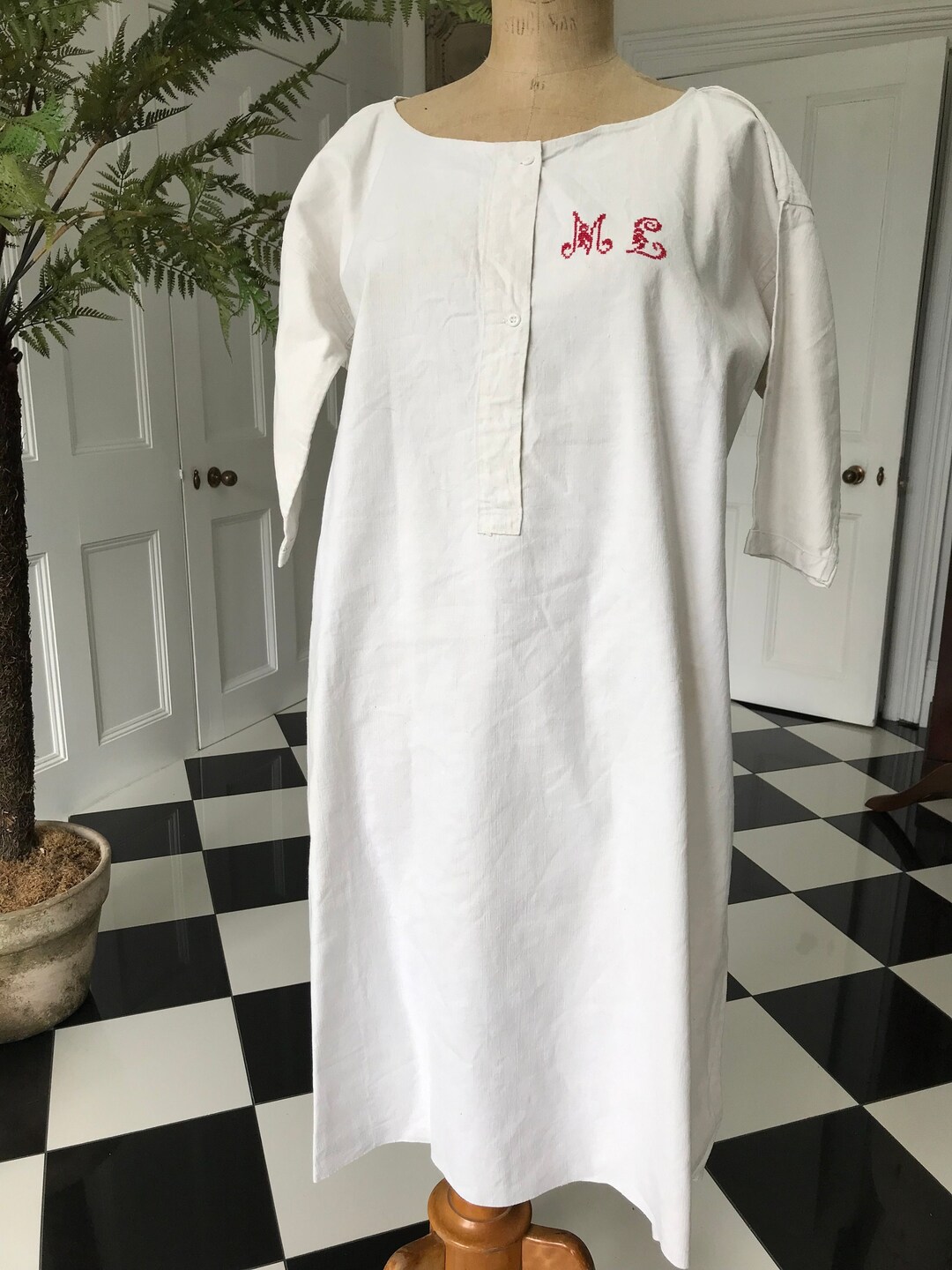 1800s Antique French Hemp Linen Smock Dress Monogram ML - Etsy