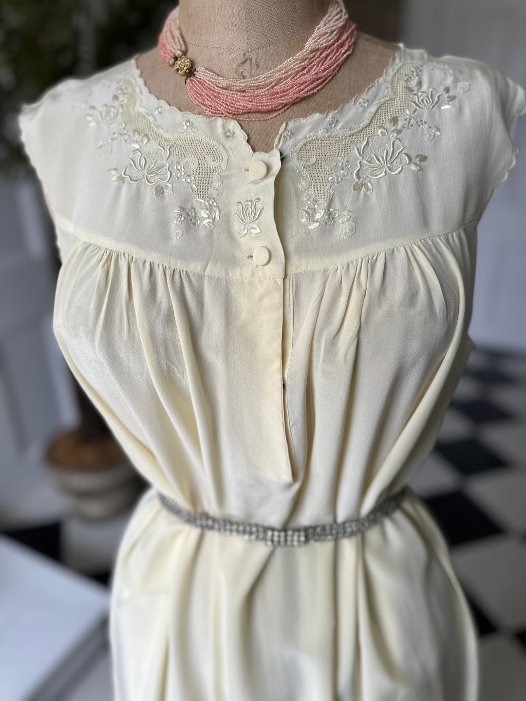 Vintage Cream Silk Smock Style Long Slip Dress With Hand Embroidery - Etsy