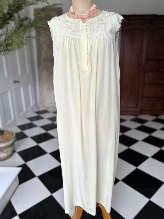 Vintage cream silk smock style long slip dress with h… - Gem