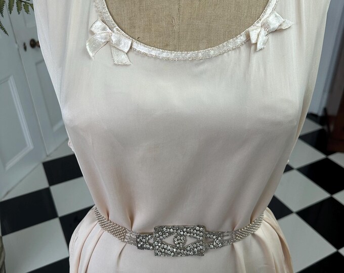 Light Peach Silk Smock Slip Dress With Beaded Neckline and Ruffle ...