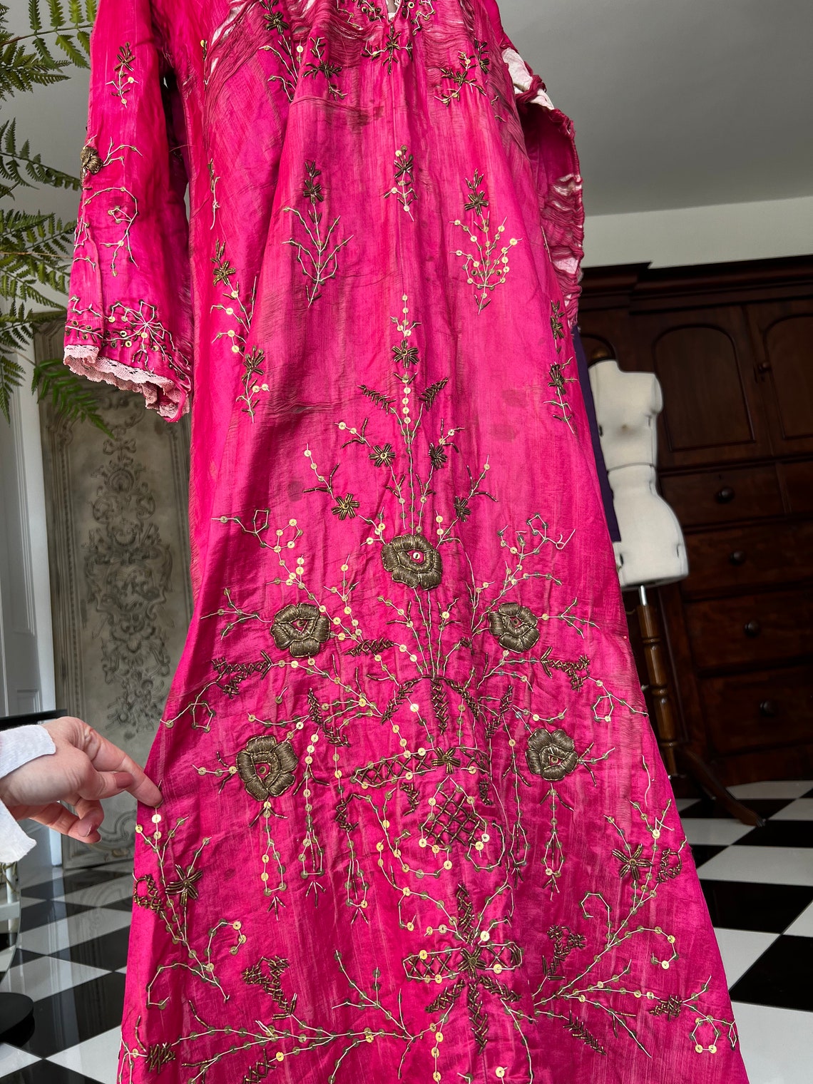 Antique Ottoman Silk Bindalli Dress: Hot Pink Zardozi Embroidery - Etsy