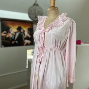 1970s Pink Silky and Lace Long Gown Housecoat - Etsy