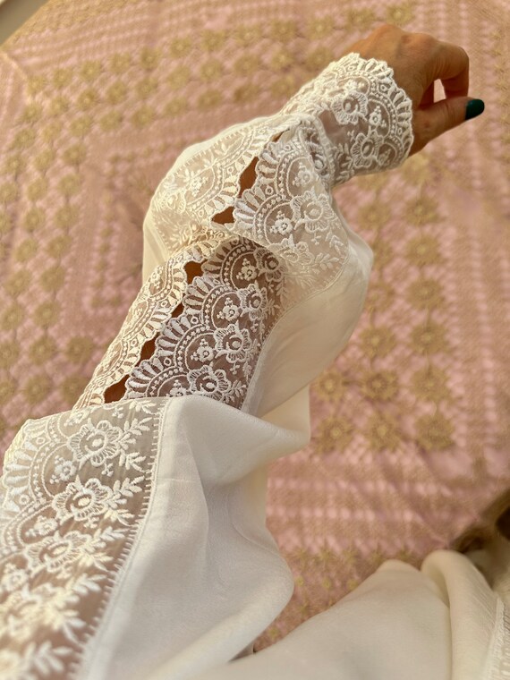 1970s White lace long robe kimono - Gem