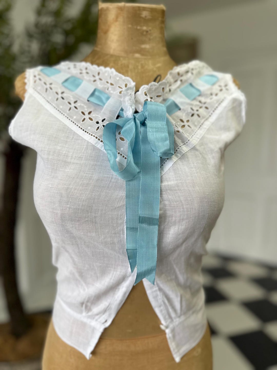 Elegant Edwardian Victorian Corset Cover With Blue Ribbon - Etsy