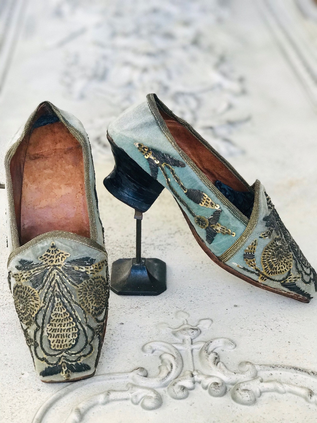 Antique 1800s Victorian Shoes With Sequin and Metallic Embroidery - Etsy