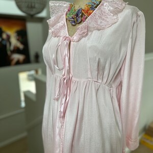 1970s Pink Silky and Lace Long Gown Housecoat - Etsy