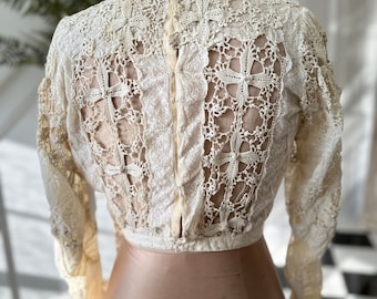 1910s Edwardian High Neck Blouse in Irish Crochet and Lace 1910s Edwardian High Neck Blouse in Irish Crochet and Lace