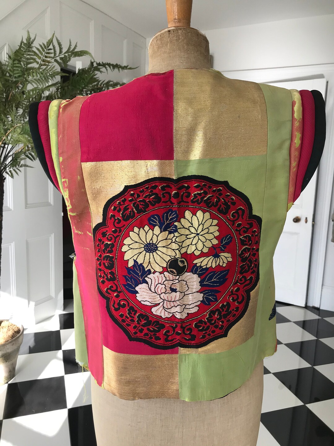 Vintage Reversible Silk OBI Jacket Waistcoat With Jade Stone - Etsy