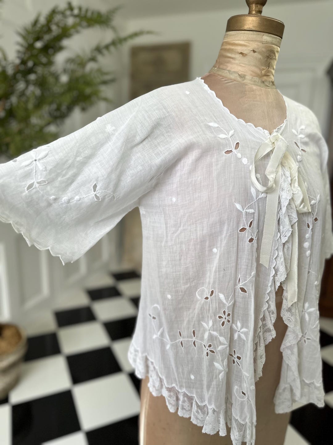 1900 Edwardian White Muslin Hand Embroidered Bed Jacket - Etsy