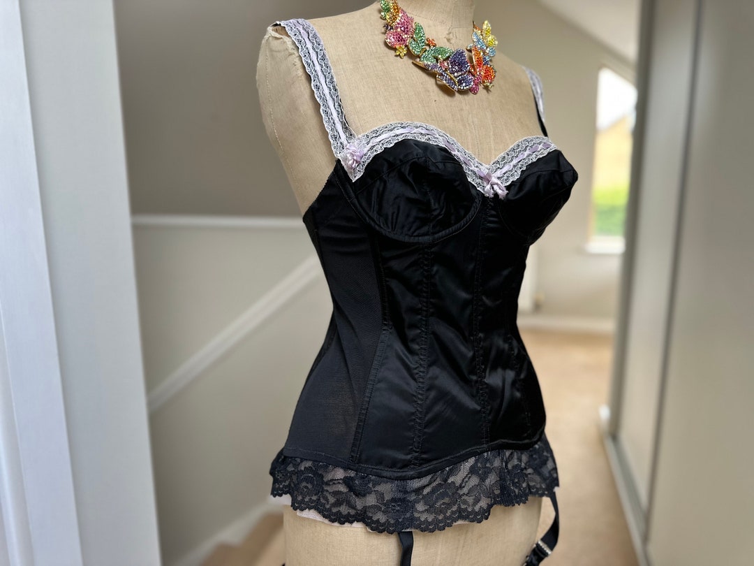 1950s Sexy Black Satin and Lace Corset Bustier - Etsy UK