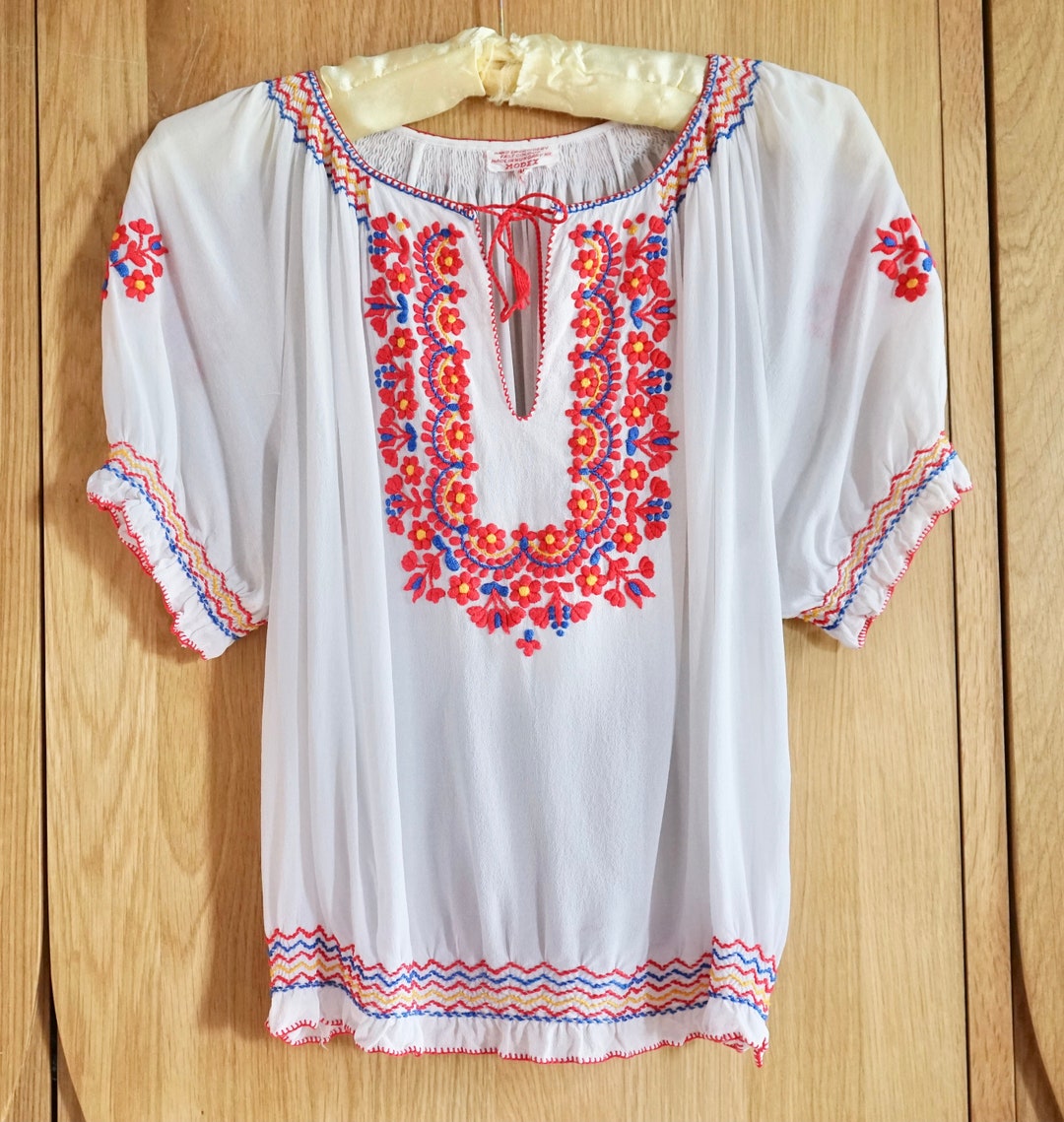 1940s Hand Embroidered Rayon Crepe Hippie/ Boho/ Festival/ Folk/ Gypsy ...