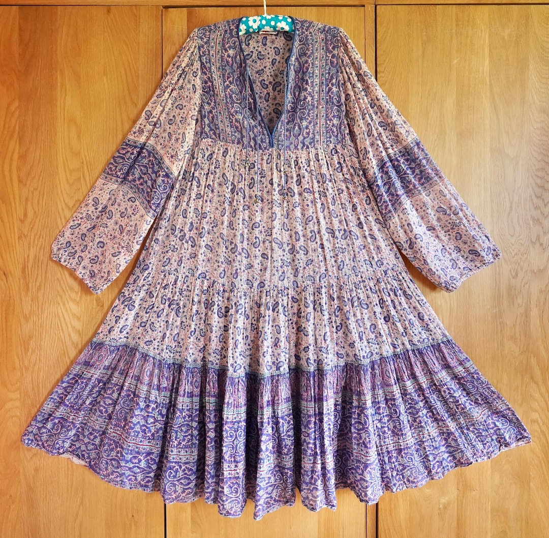 1970s Phool Dreamy Block Print Ultra Soft Indian Gauze Cotton Boho ...