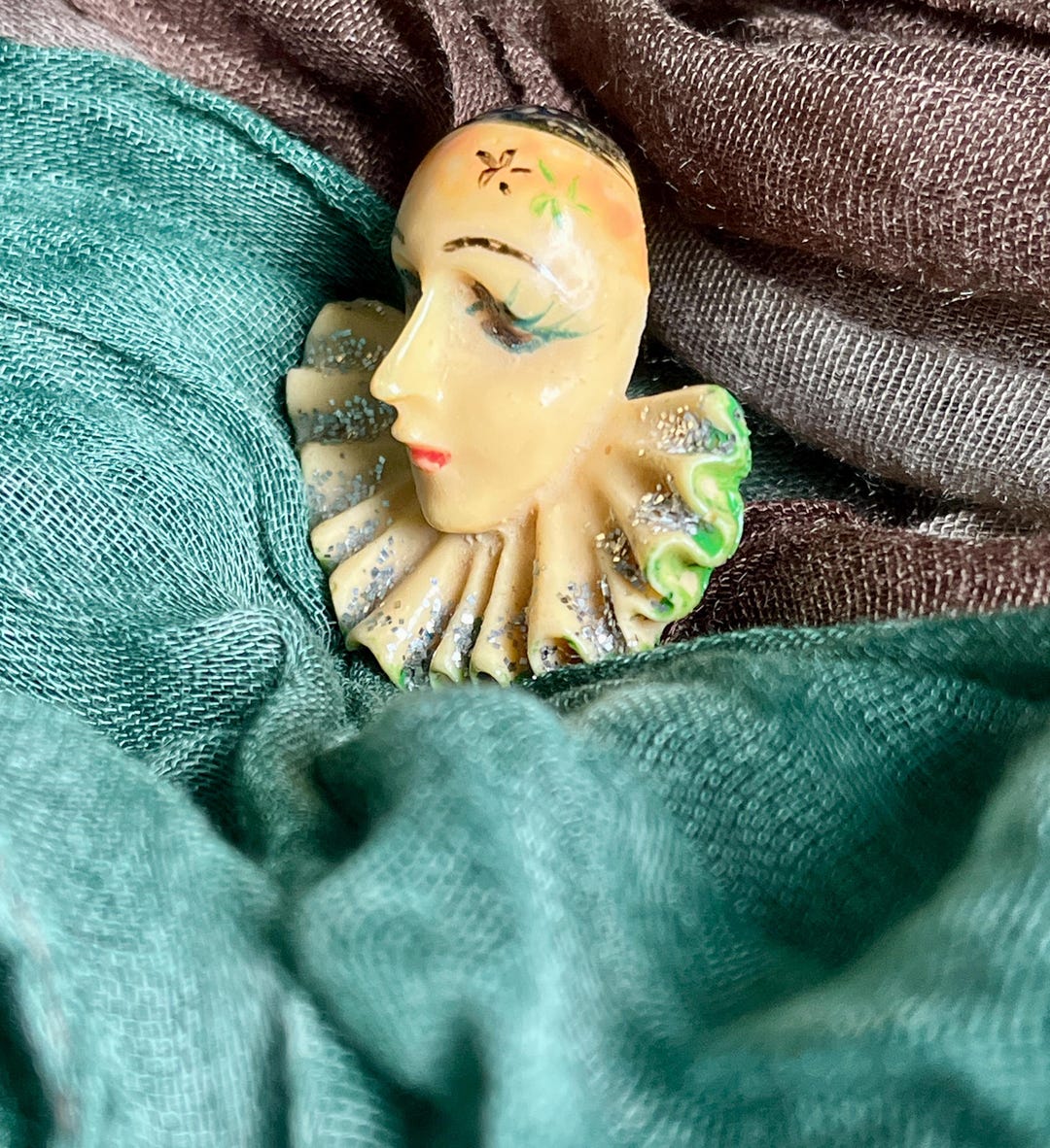 1930s Early Plastic Bakelite Hand Painted French Pierrot Brooch ...