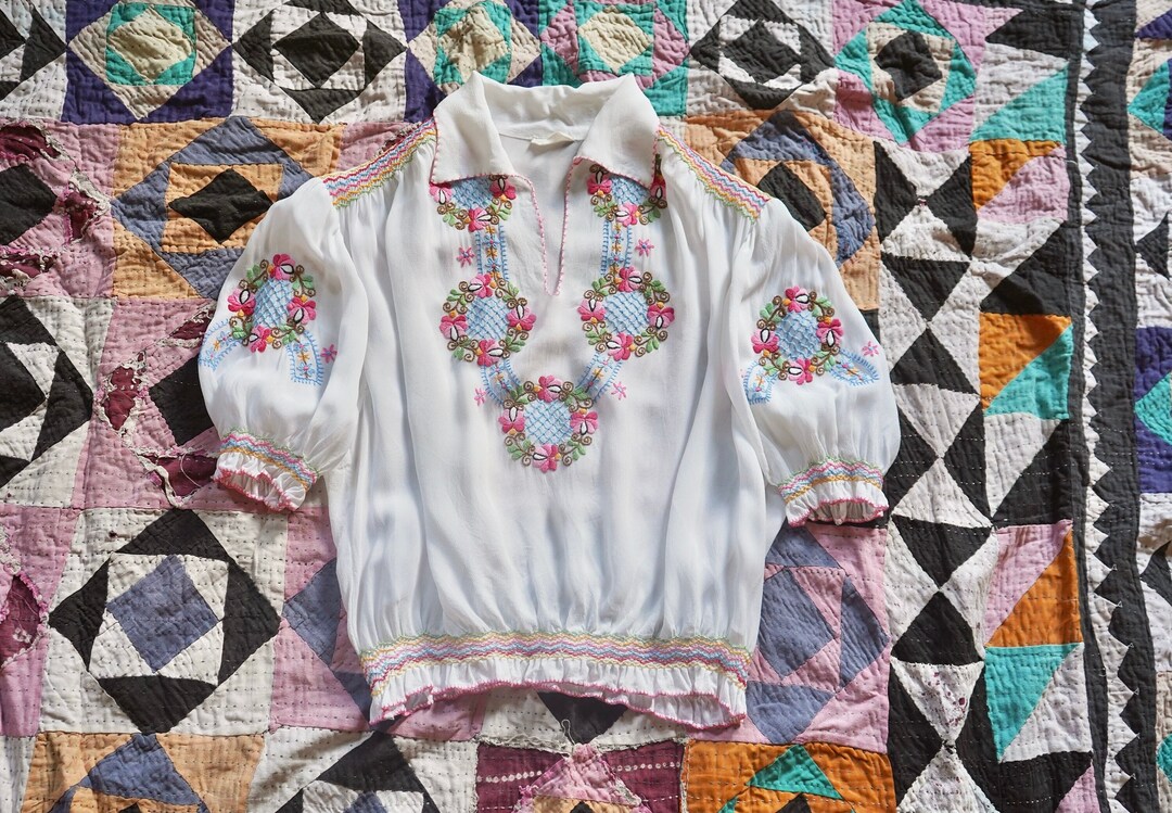 1940s Hand Embroidered Rayon Crepe Hippie/ Boho/ Festival/ Folk/ Gypsy ...