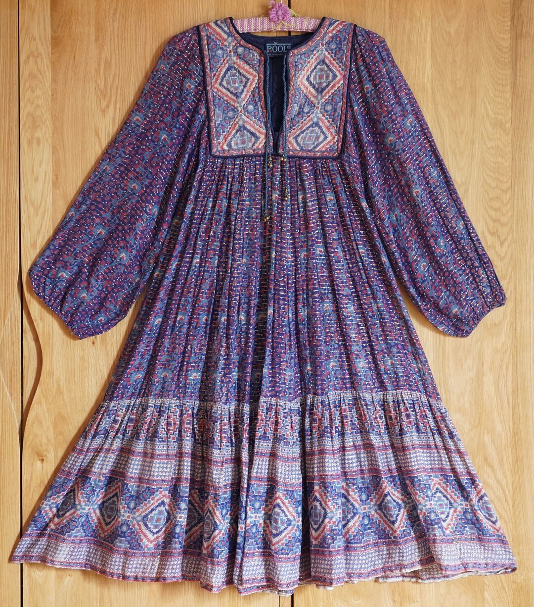 1970s 1980s Phool Sparkly Gold Indian Gauze Cotton Dress,boho/hippie ...