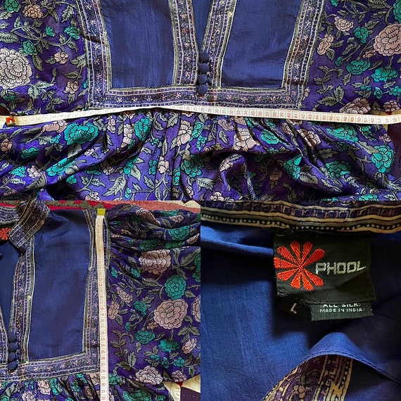 1970s Vintage Phool Indian tissue silk dress with bal… - Gem