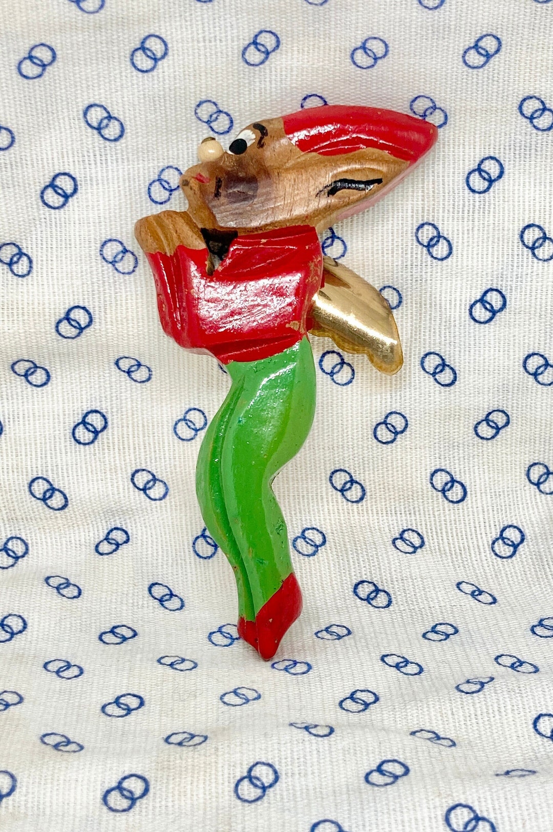 1930s Large Wooden Hand Painted Elf Brooch,30s 40s Hand Carved Wood ...