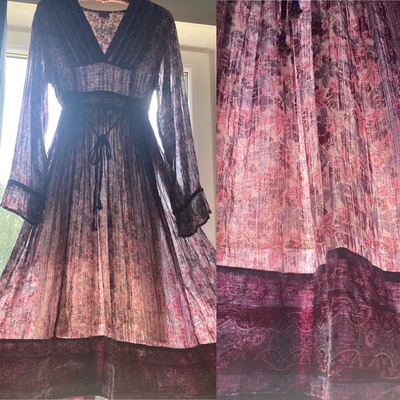 RARE 70s Ultra sheer/Paper thin Sparkly Indian Gauze … - Gem