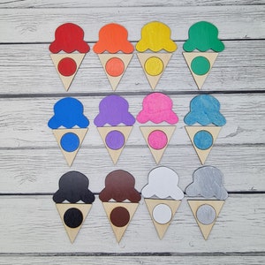 Color Matching Wooden Ice Cream Cone Shaped Puzzle, Busy Bag Game, Fine ...